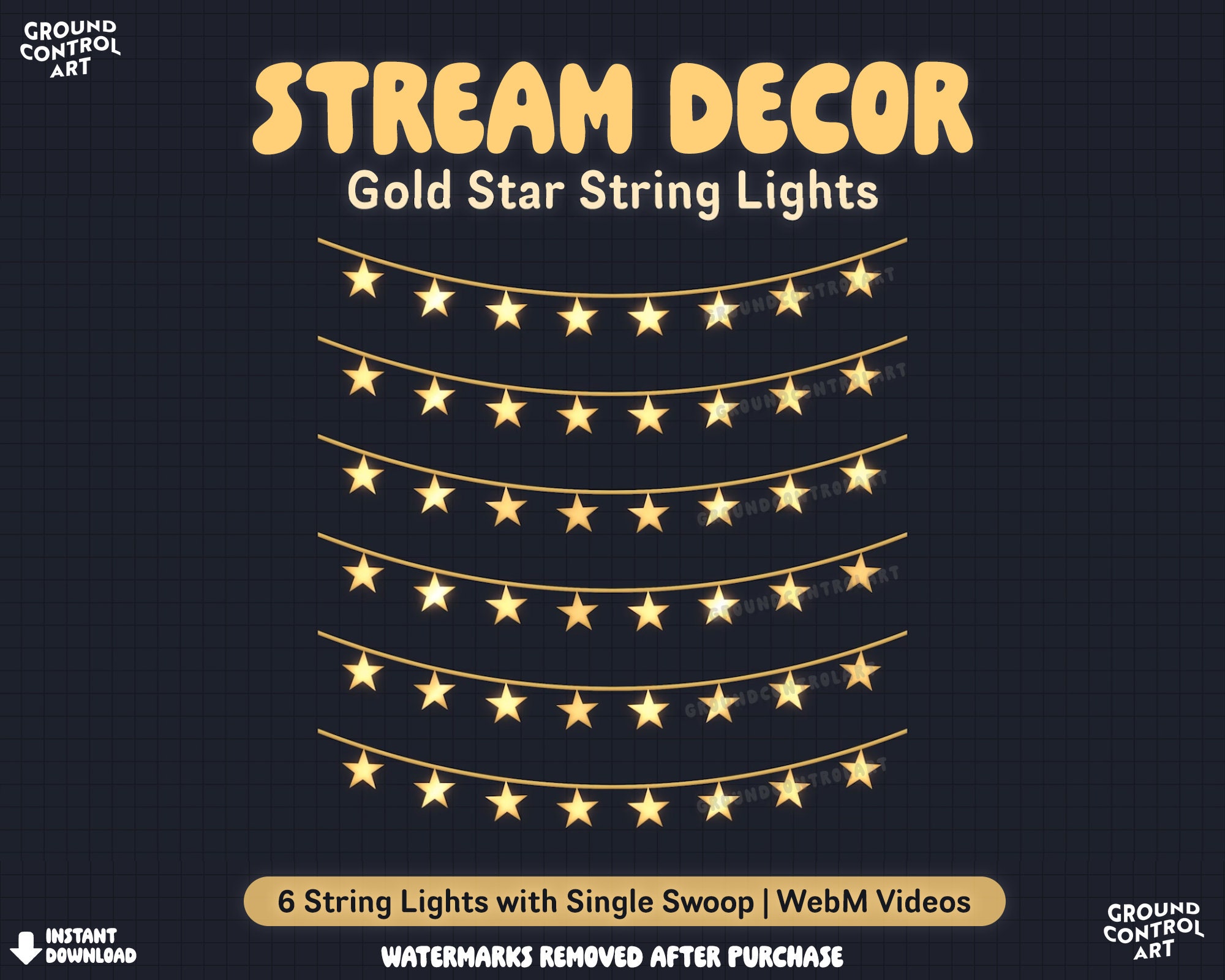 Gold Star String Lights Animated Stream Decor | Livestream Decoration ...