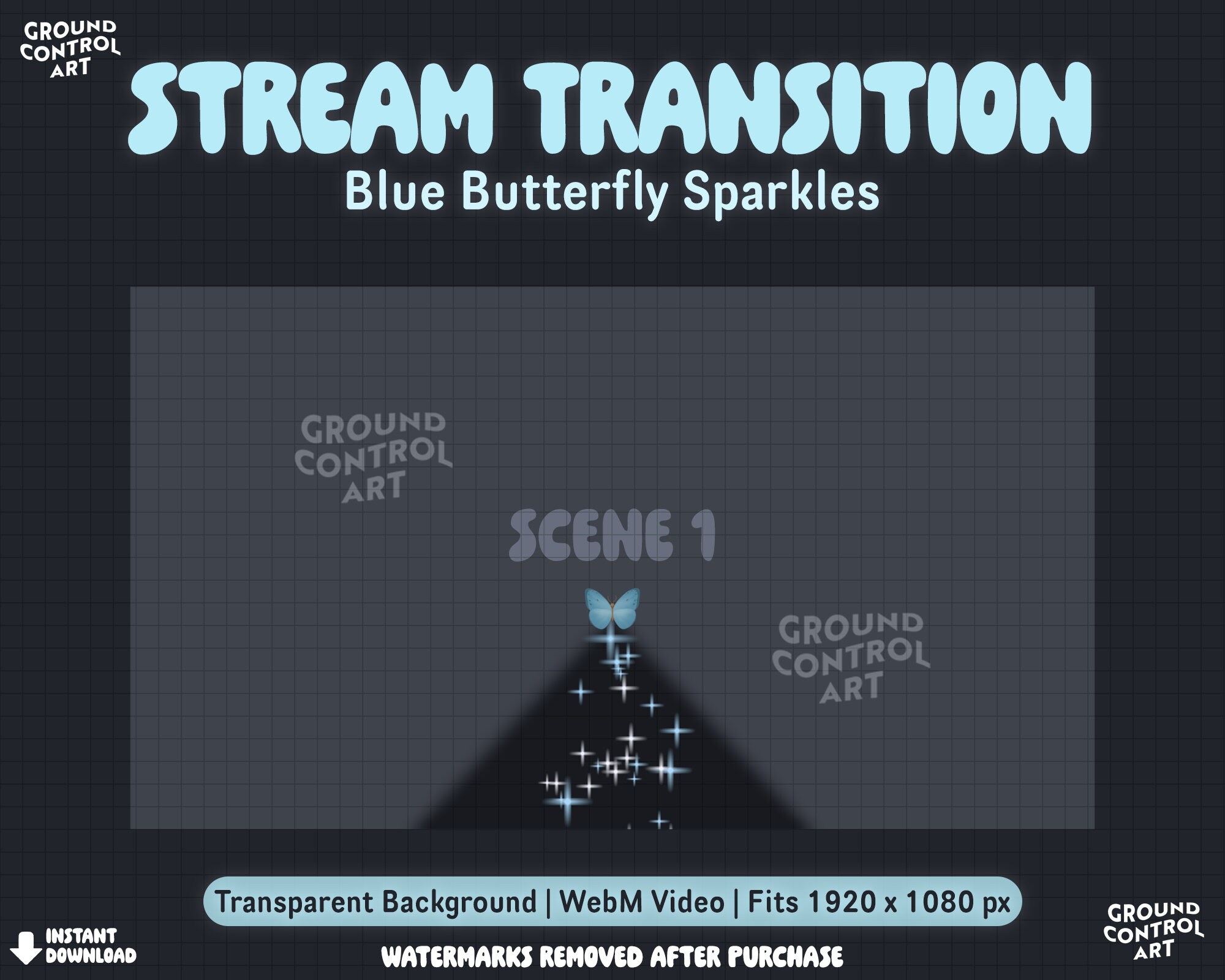 Blue Butterfly Sparkling Stream Transition | Animated Livestream Scene ...