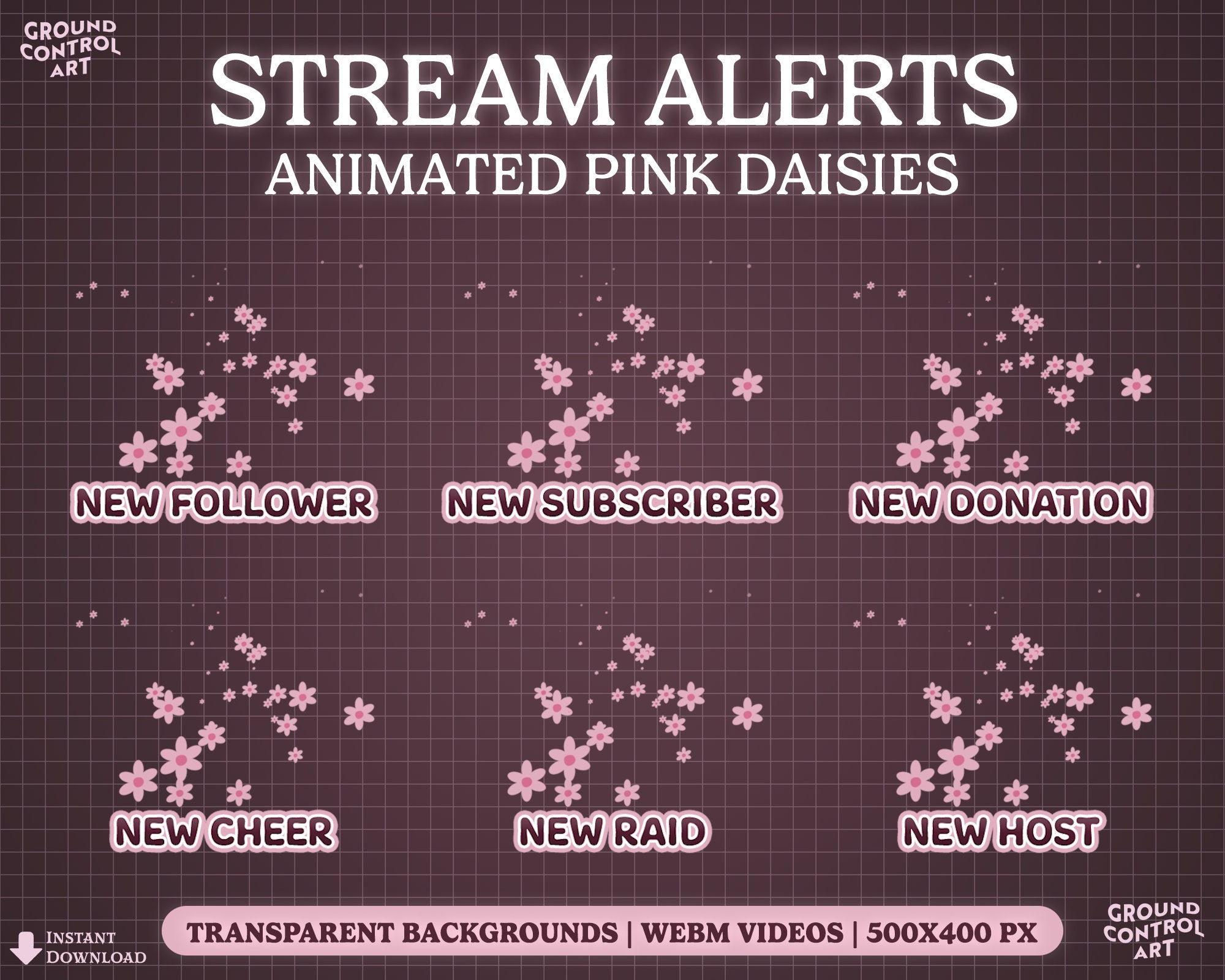 Twitch Stream Alerts | Cute Animated Pink Daisy Flower Alerts | New ...
