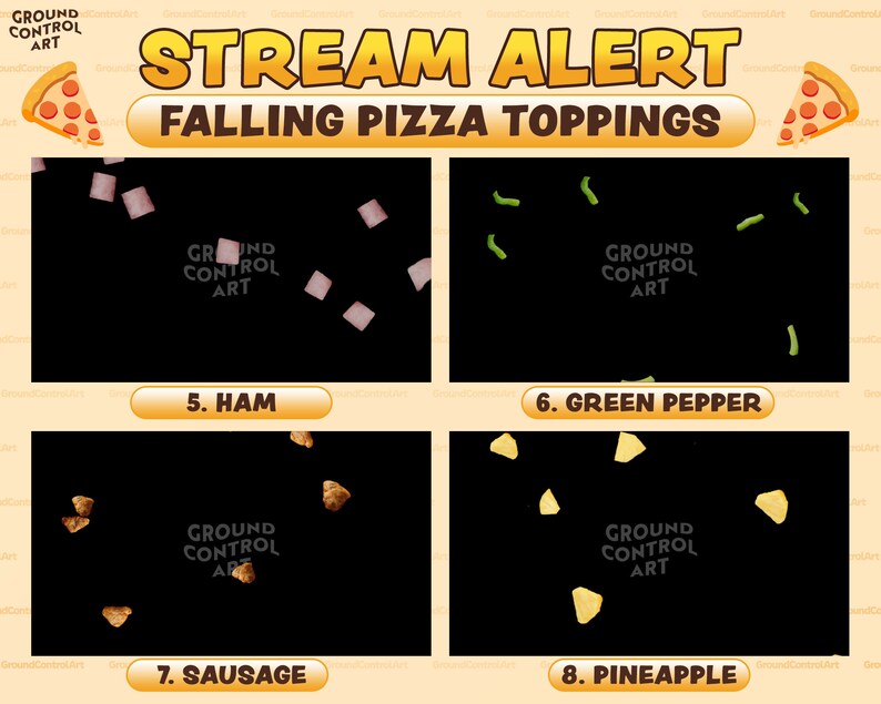 Pizza Toppings Twitch Alerts | 10 Transparent Full Screen Animated ...