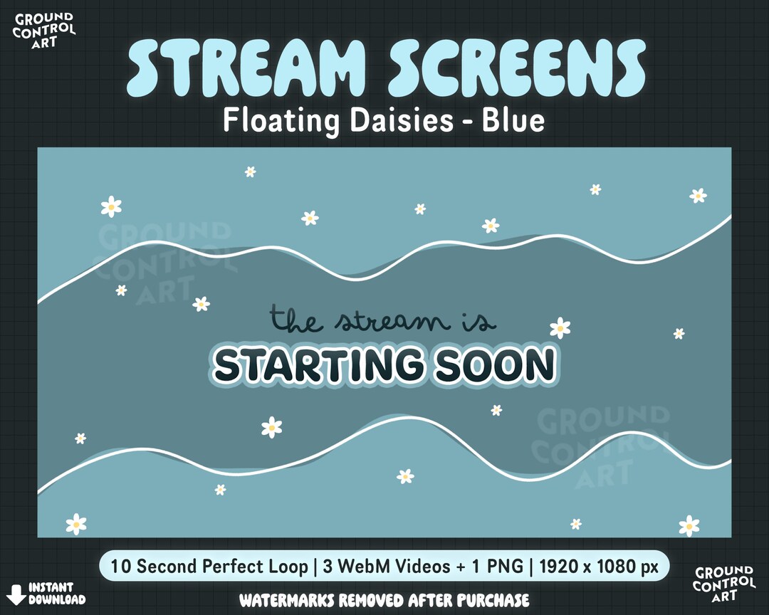 Floating Daisy Stream Screens in Blue | Animated Stream Starting Soon ...