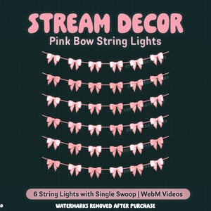 Pink Bow String Lights Animated Stream Decor | Livestream Decoration ...
