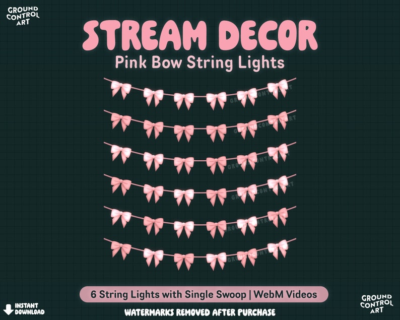 Pink Bow String Lights Animated Stream Decor | Livestream Decoration ...