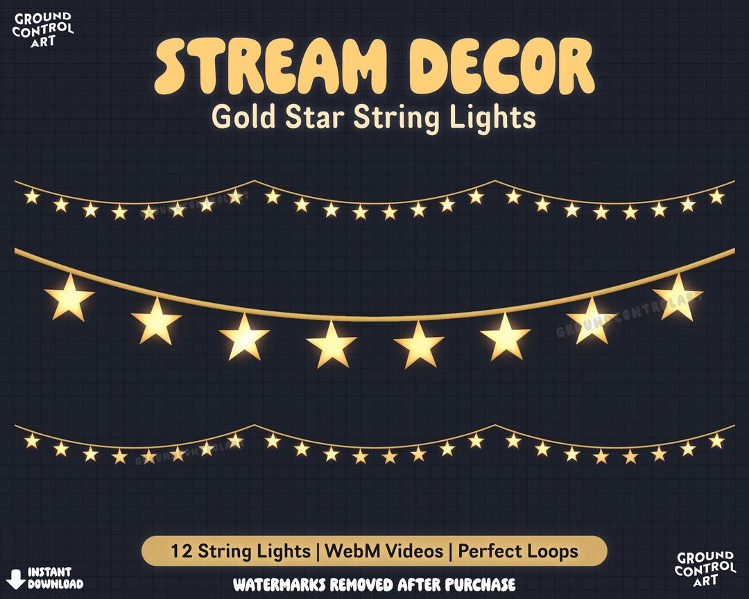 Gold Star String Lights Animated Stream Decor | Livestream Decoration ...