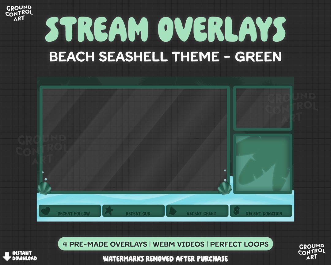 Green Beach Seashell Streaming Overlay | Animated Livestream Pre-made ...