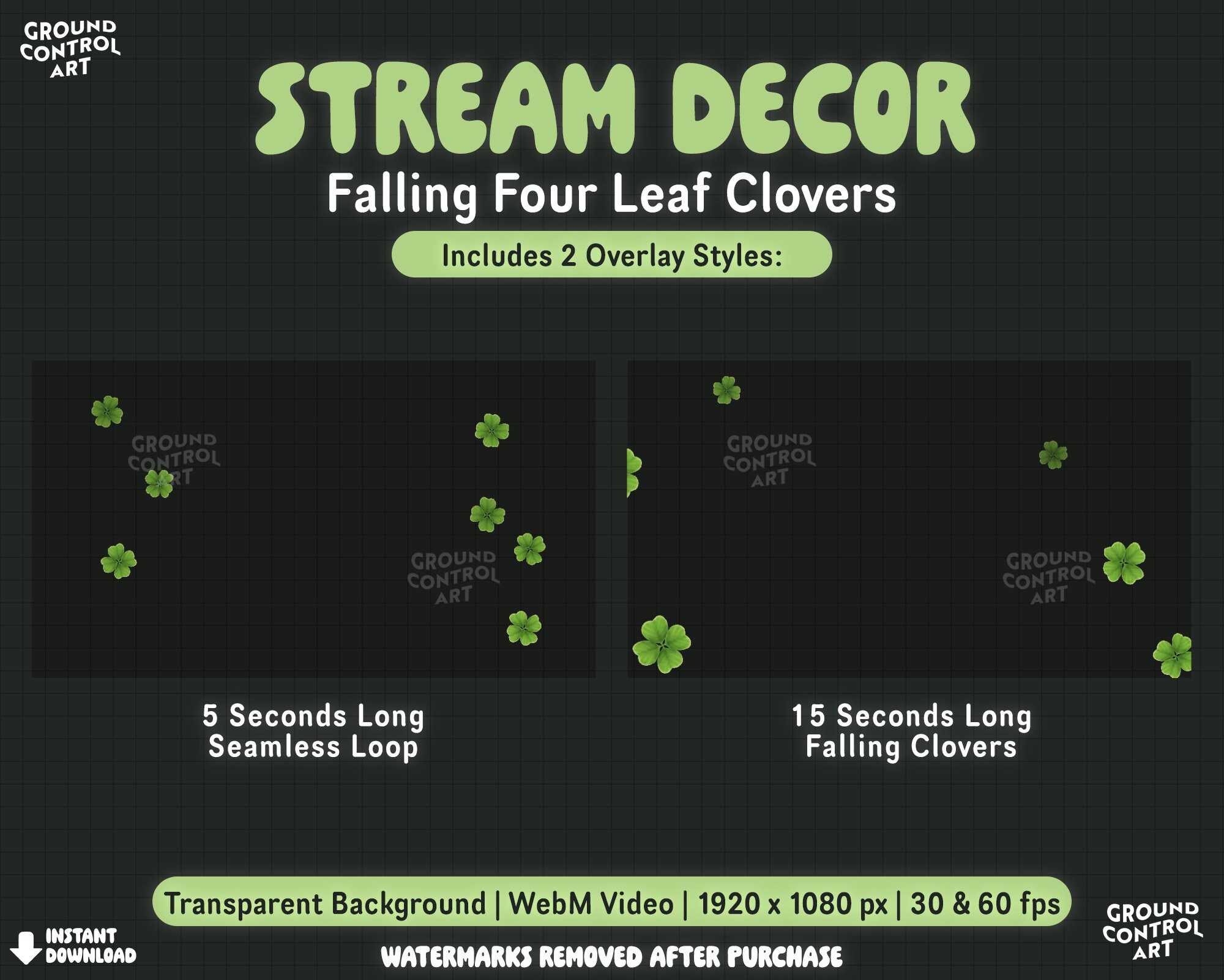 Four Leaf Clover Animated Overlay for Livestream | Transparent ...