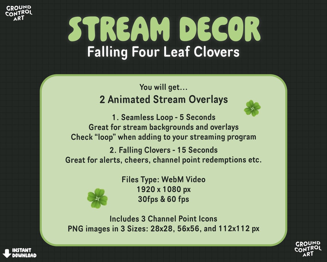 Four Leaf Clover Animated Overlay for Livestream | Transparent ...