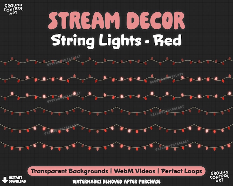 Red String Lights Animated Stream Decor | Livestream Decoration ...