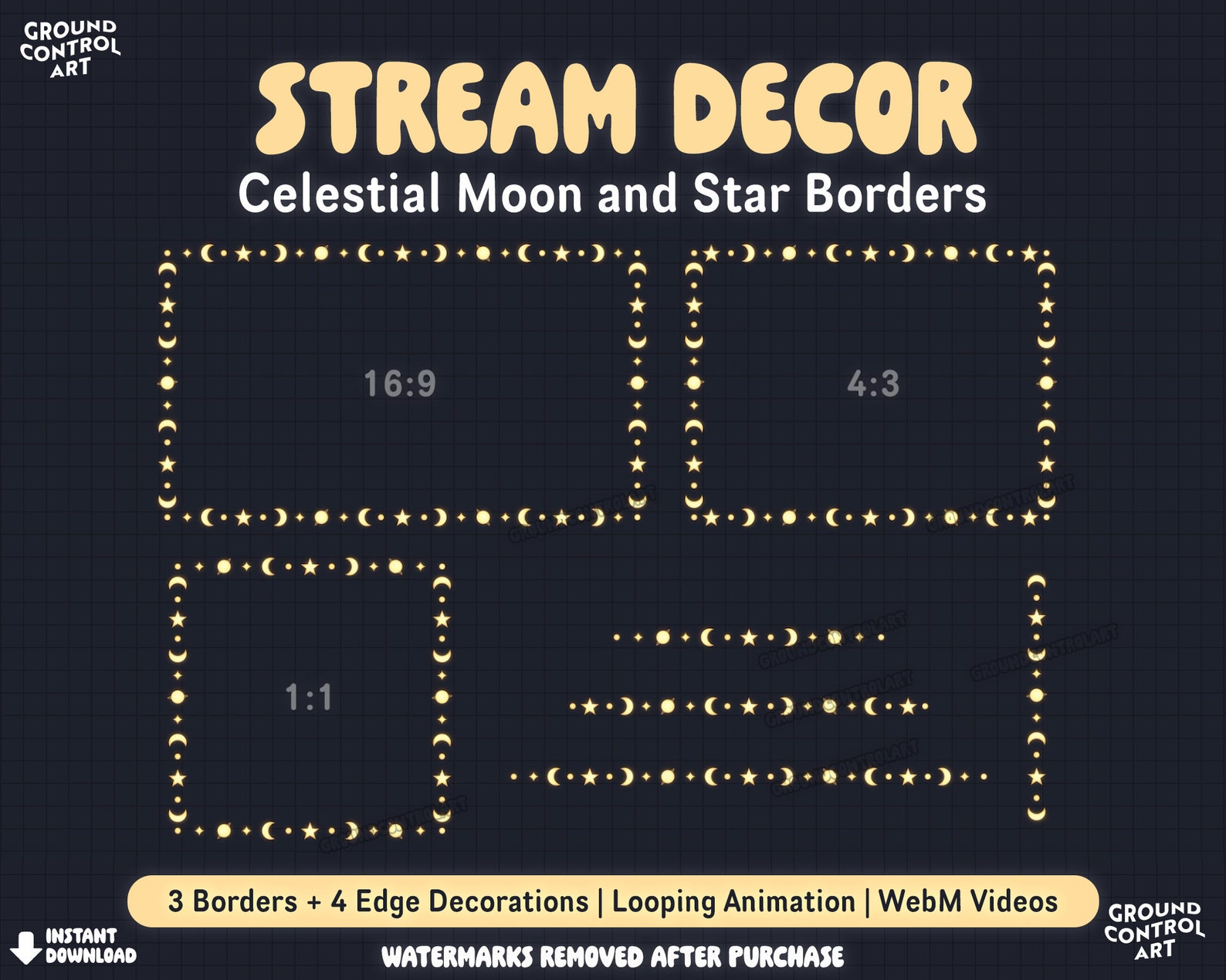 Moon and Stars Animated Livestream Borders | Stream Decoration ...