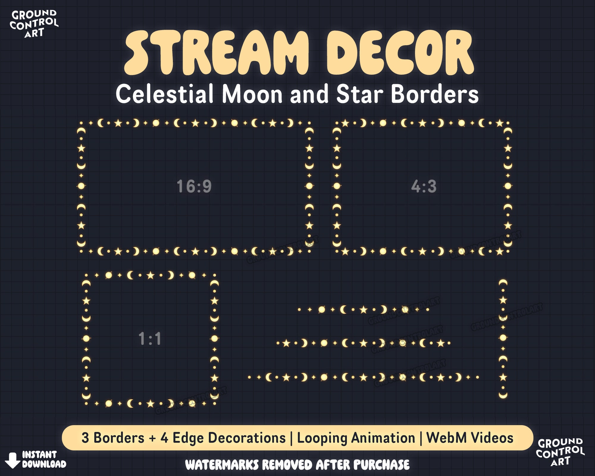 Moon and Stars Animated Livestream Borders | Stream Decoration ...