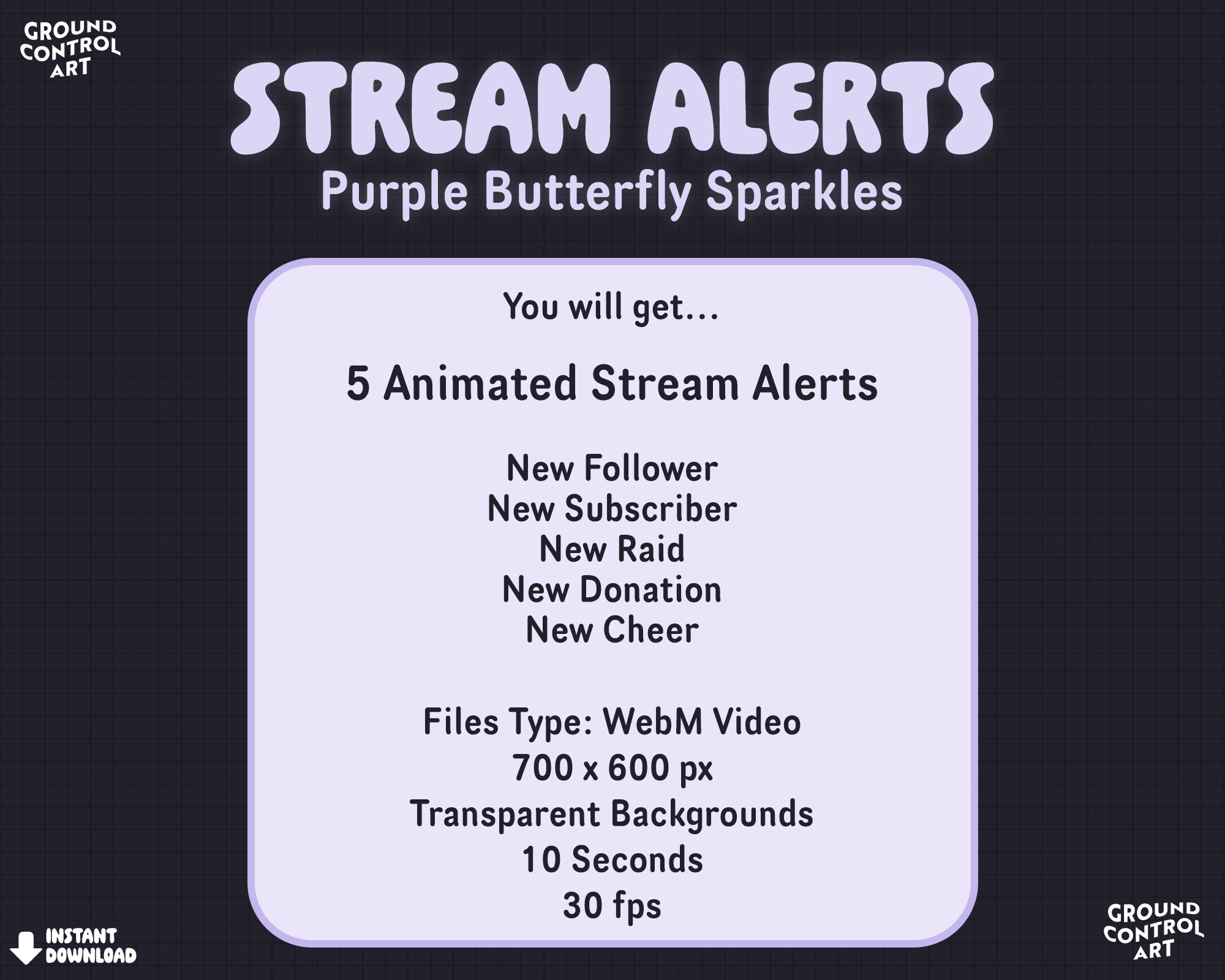 Purple Butterfly Stream Alerts | Animated Livestream New Follower ...