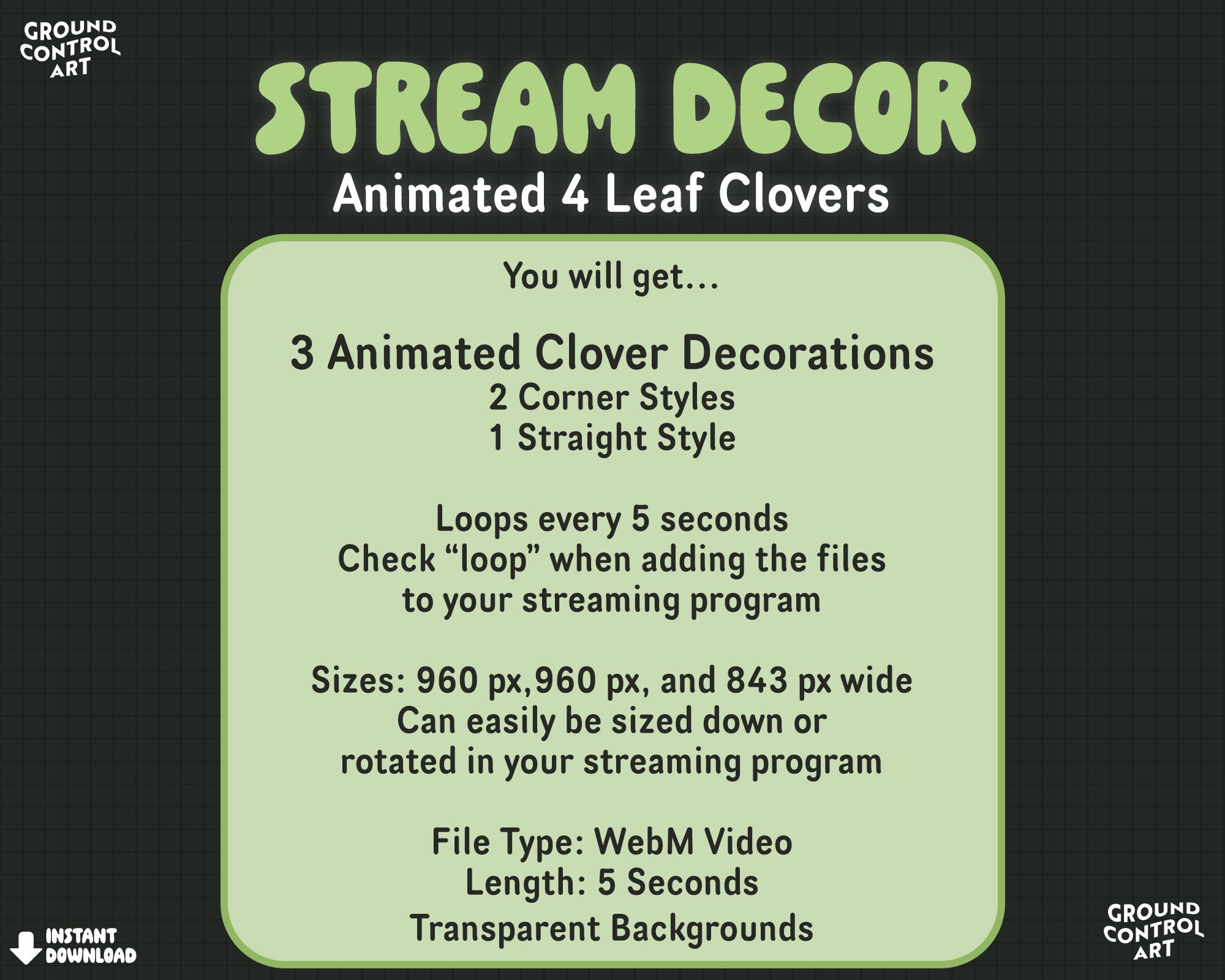 Four Leaf Clover Animated Overlay | Transparent Livestream Animation ...