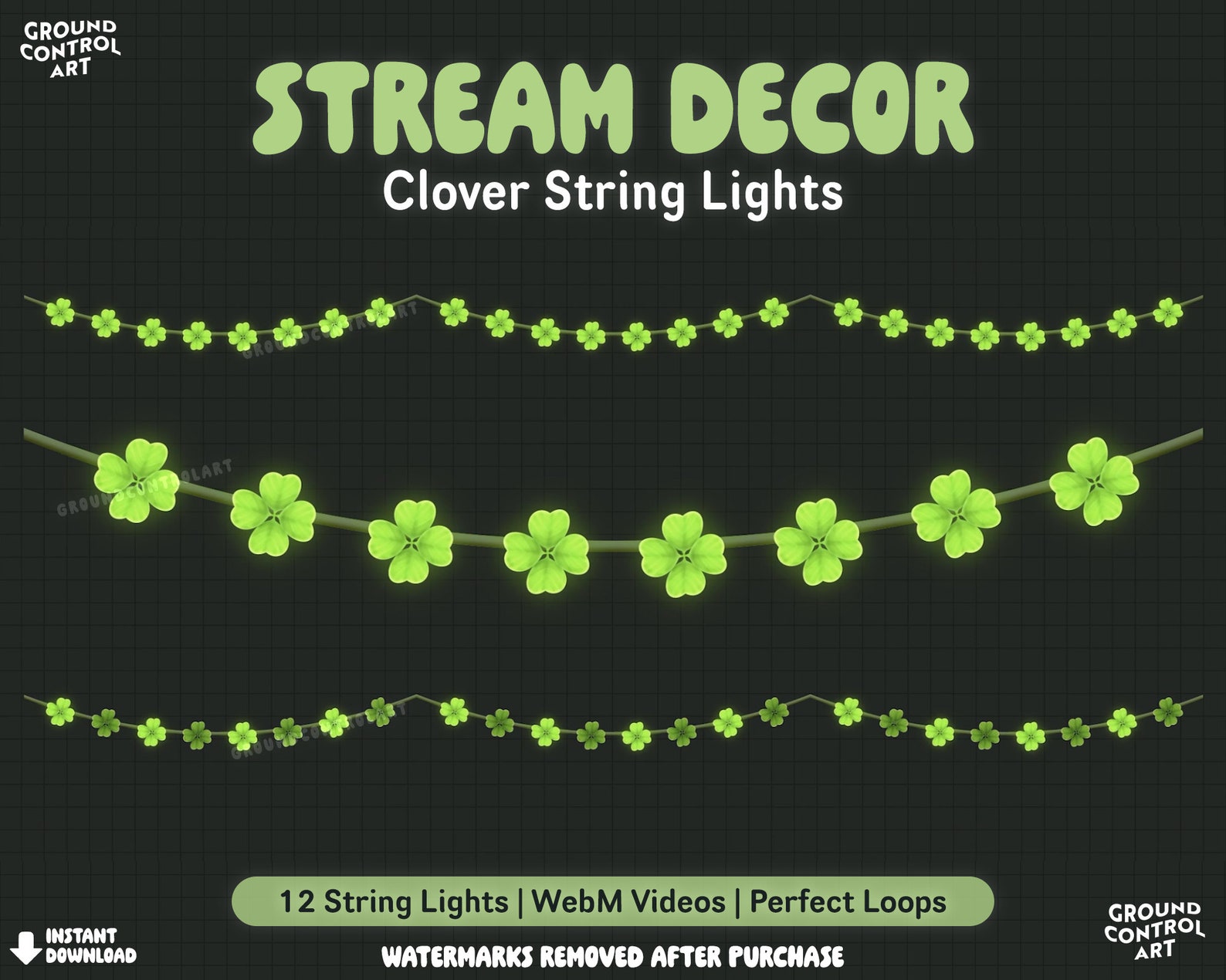 Four Leaf Clover String Lights Animated Stream Decor | Livestream ...