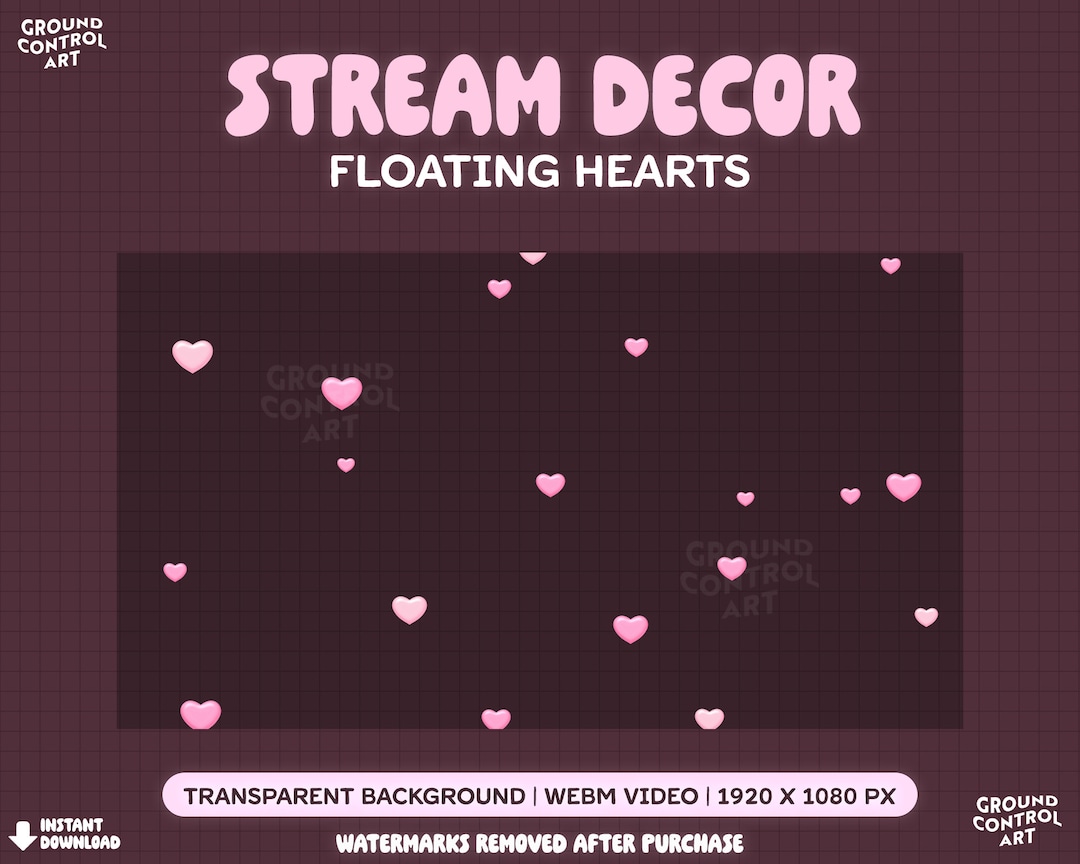 Floating Hearts Animated Overlay | Pink Hearts Transparent Animation for Twitch Alert, Stream ...