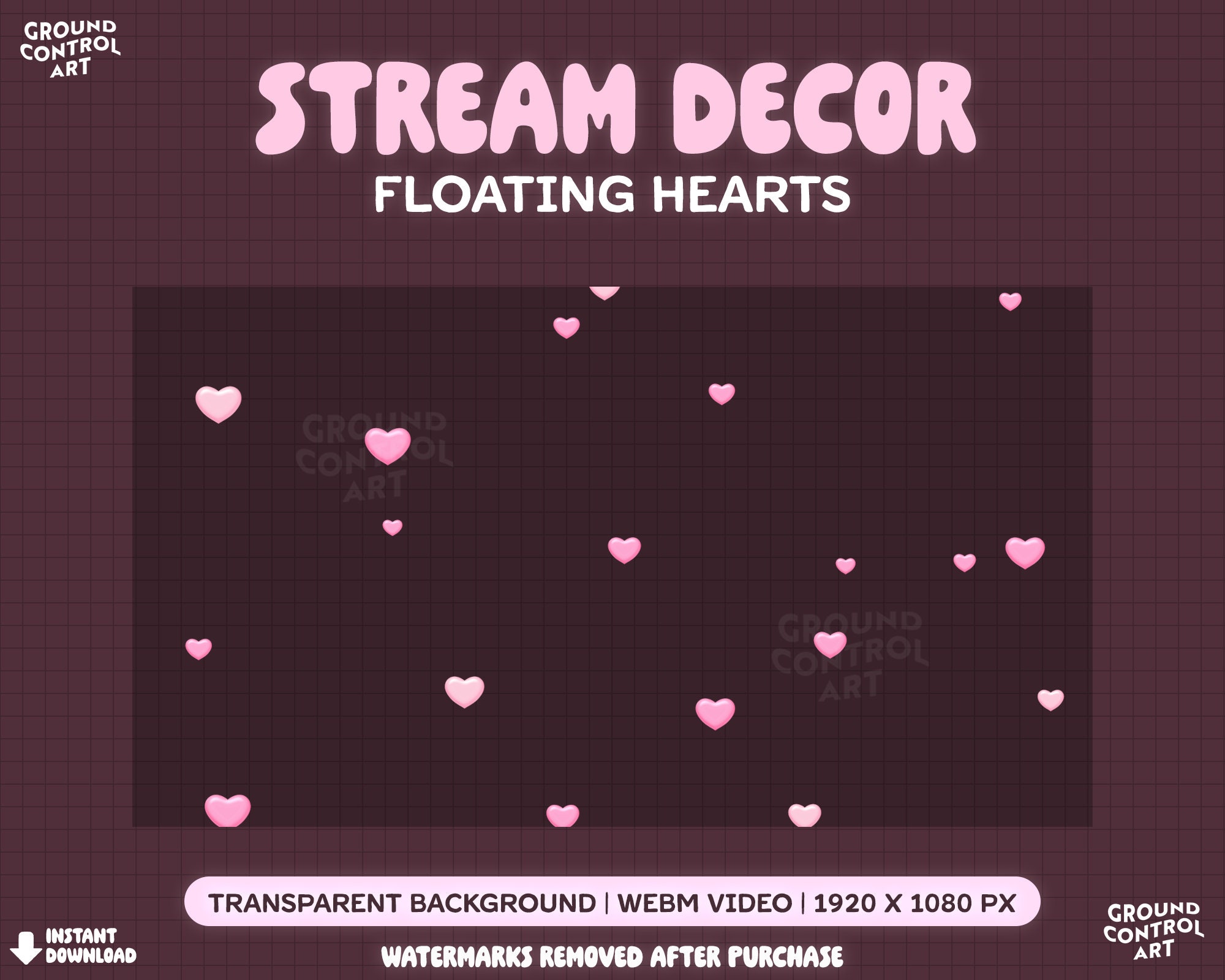 Floating Hearts Animated Overlay | Pink Hearts Transparent Animation ...