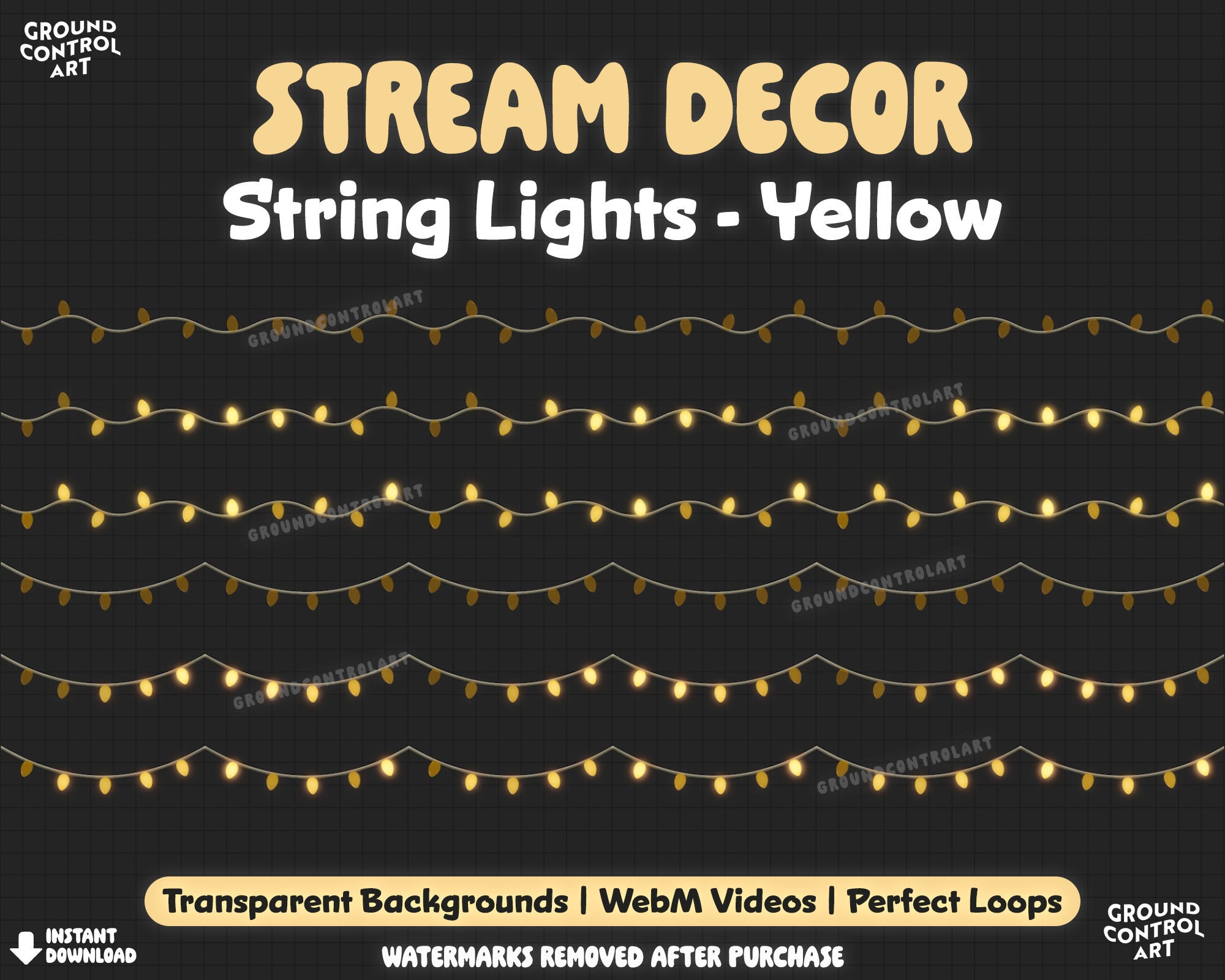 Yellow String Lights Animated Stream Decor | Livestream Decoration ...