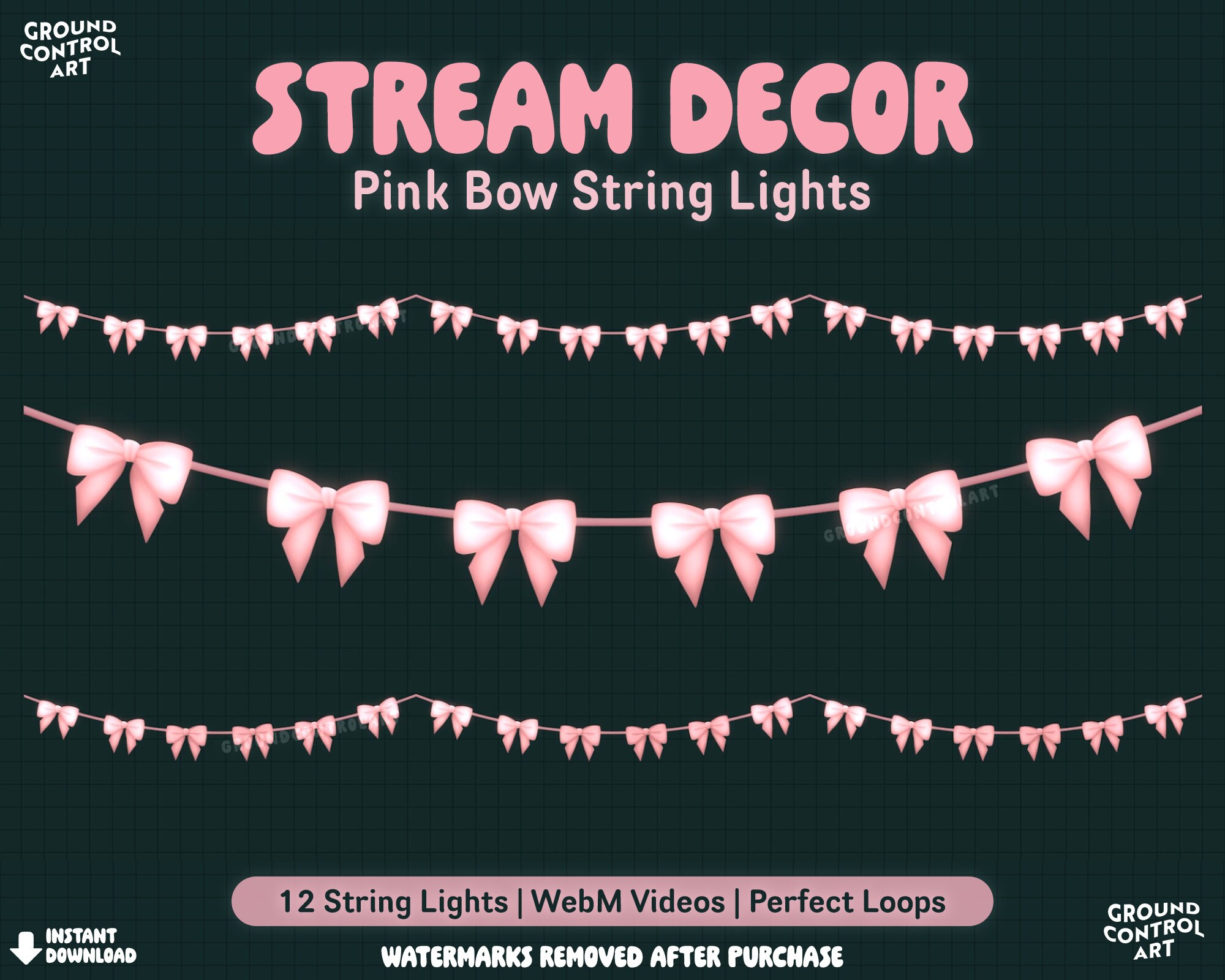 Pink Bow String Lights Animated Stream Decor | Livestream Decoration ...
