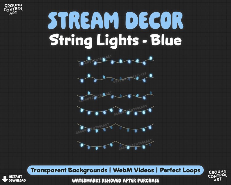 Blue String Lights Animated Stream Decor | Livestream Decoration ...