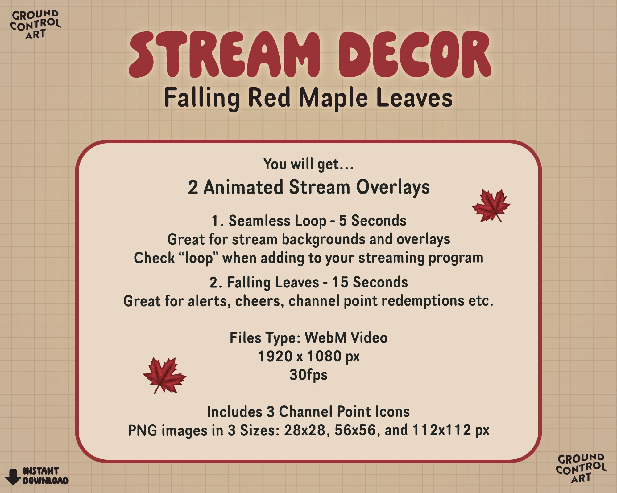 Falling Red Maple Leaves Animated Overlay | Great for Twitch Alert ...