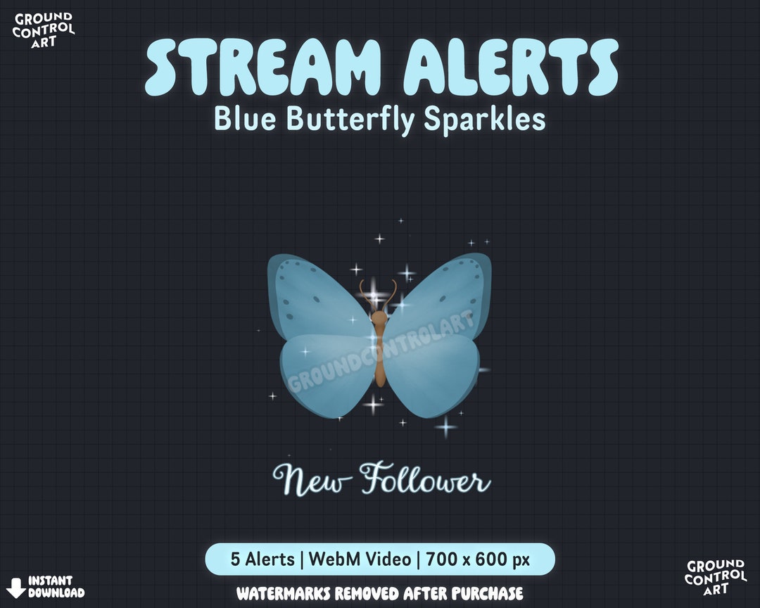 Blue Butterfly Stream Alerts | Animated Livestream New Follower Twitch ...