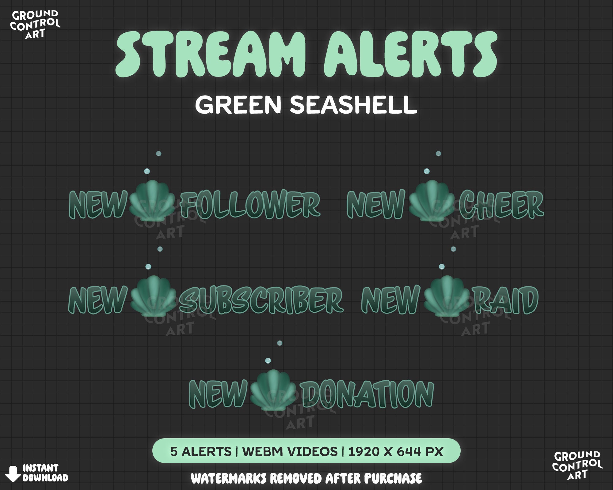 Green Beach Seashell Stream Pack | Animated Livestream Overlay Pack ...
