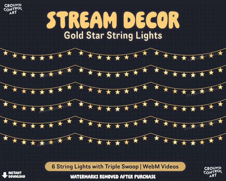 Gold Star String Lights Animated Stream Decor | Livestream Decoration ...