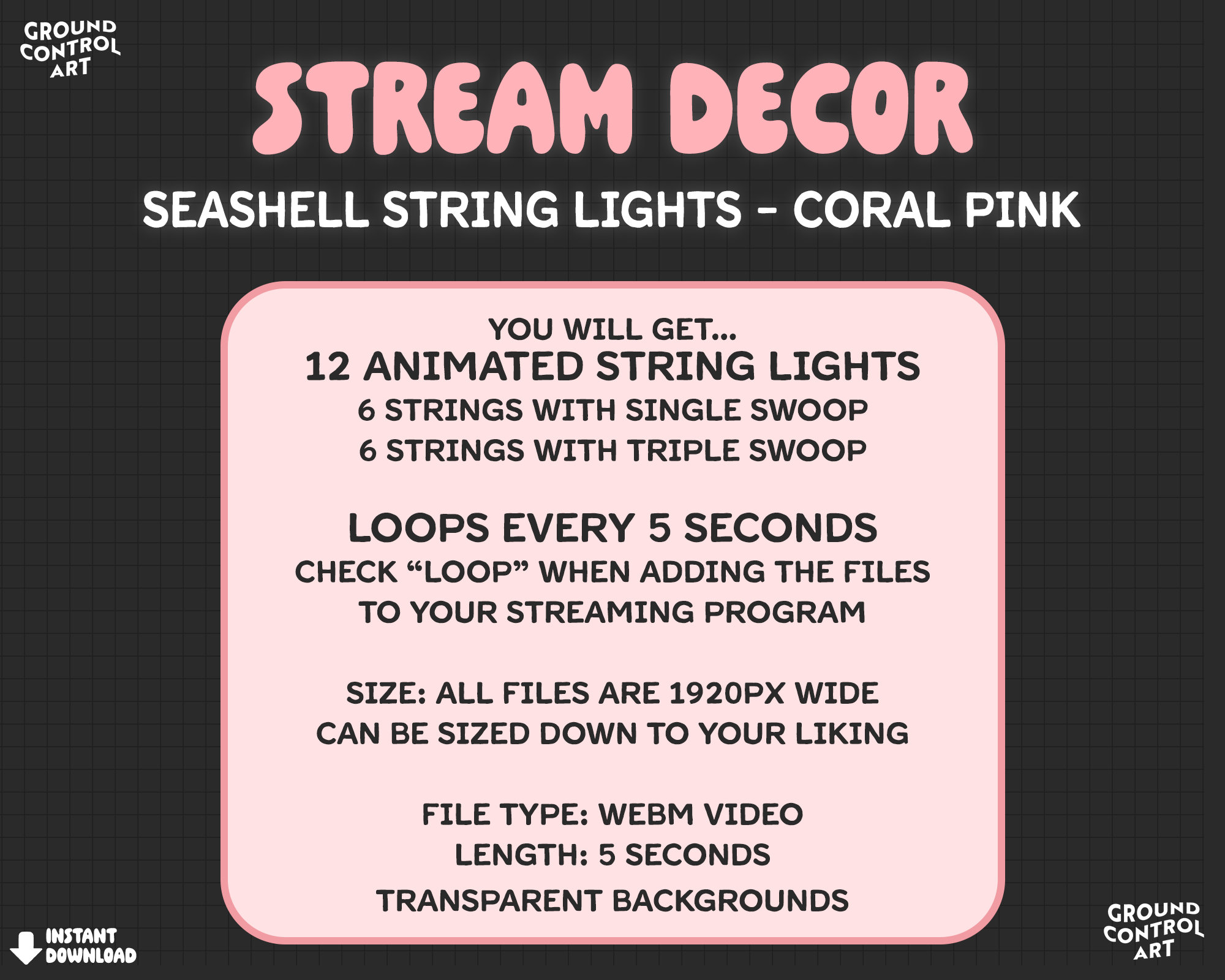 Pink Seashell String Lights Animated Stream Decor | Livestream ...