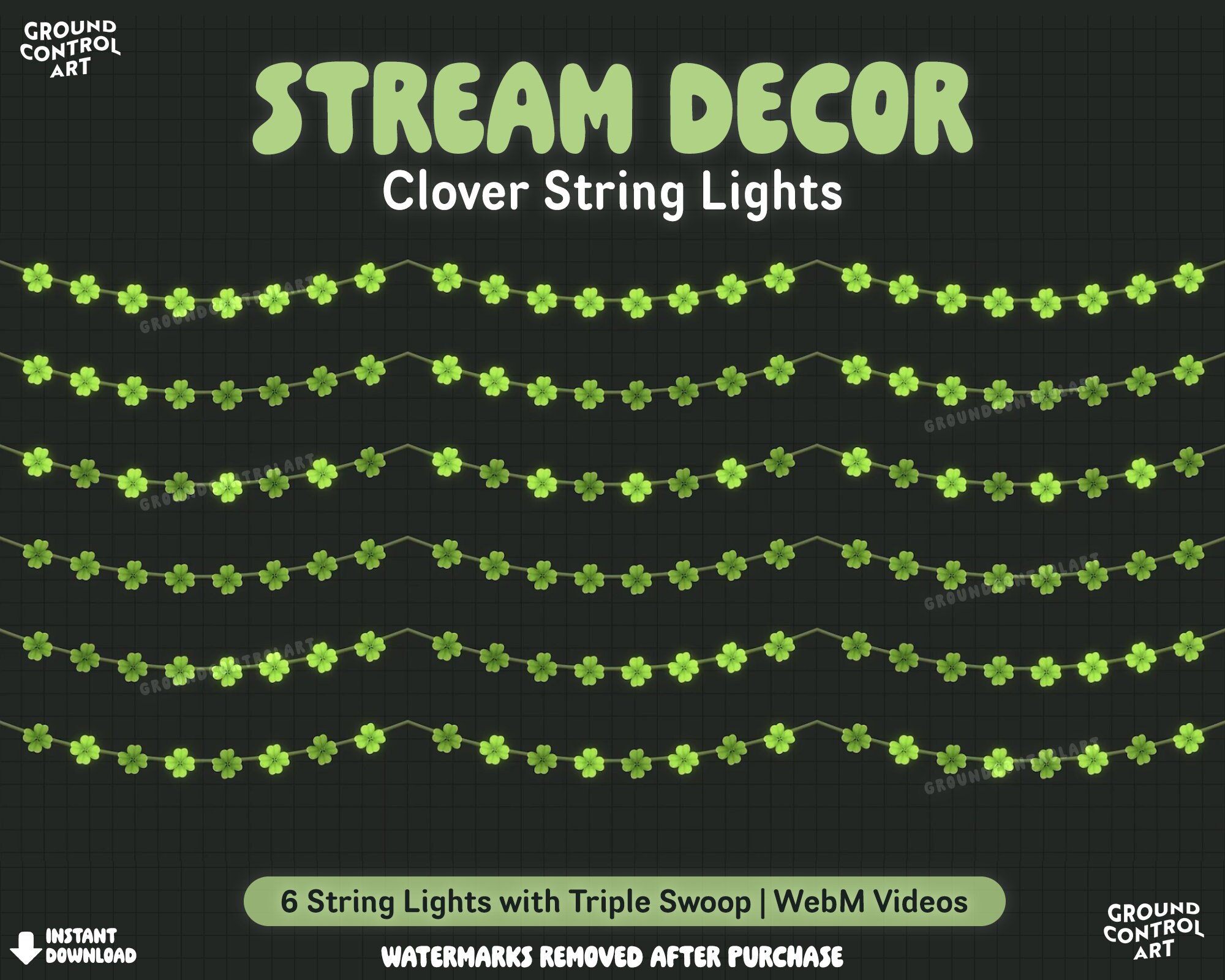 Four Leaf Clover String Lights Animated Stream Decor | Livestream ...