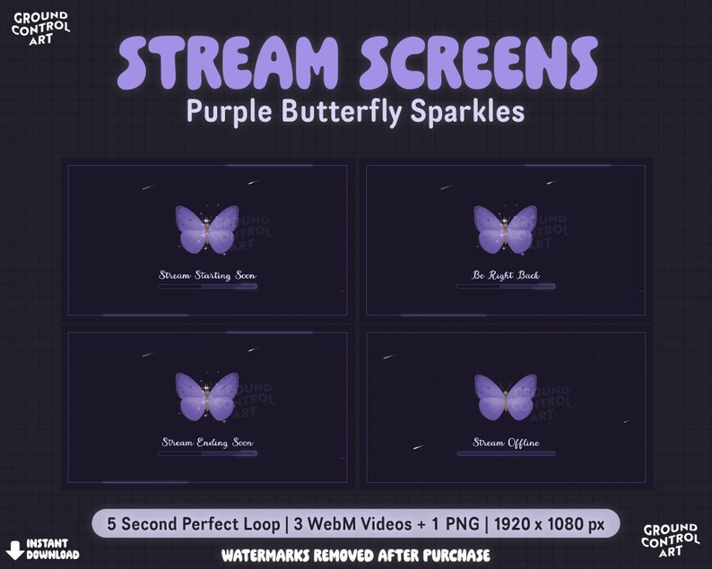 Purple Butterfly Sparkling Stream Screens | Animated Stream Starting ...
