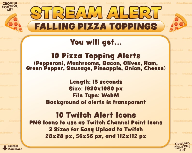 Pizza Toppings Twitch Alerts | 10 Transparent Full Screen Animated ...
