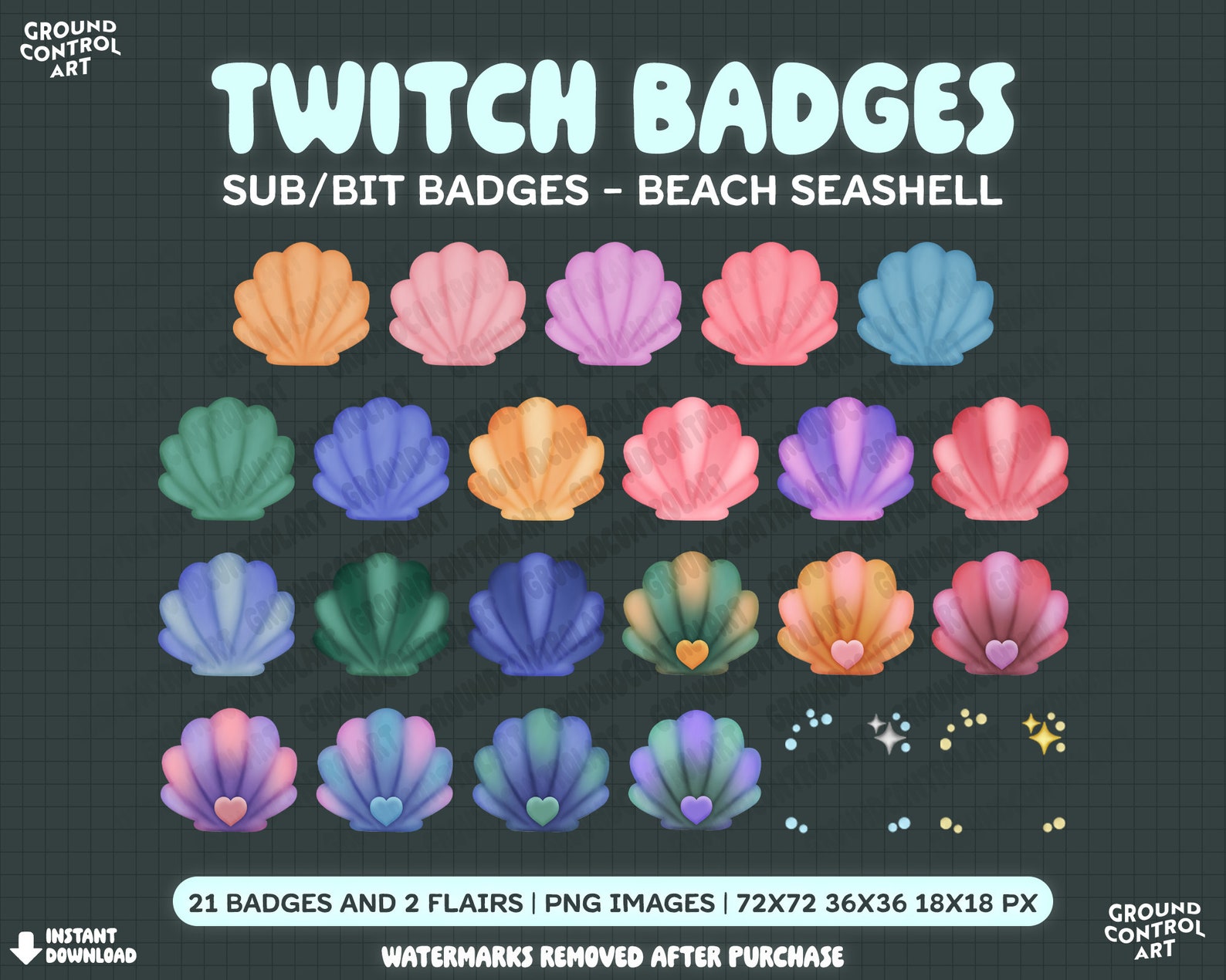 Beach Seashell Stream Badges | Twitch Bit and Sub Badges With Flair ...