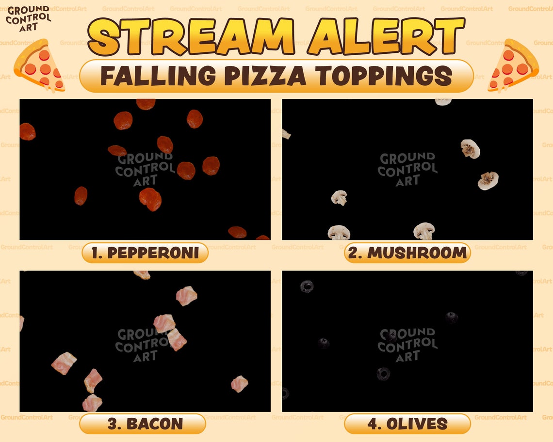 Pizza Toppings Twitch Alerts | 10 Transparent Full Screen Animated ...