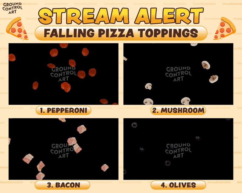 Pizza Toppings Twitch Alerts | 10 Transparent Full Screen Animated ...