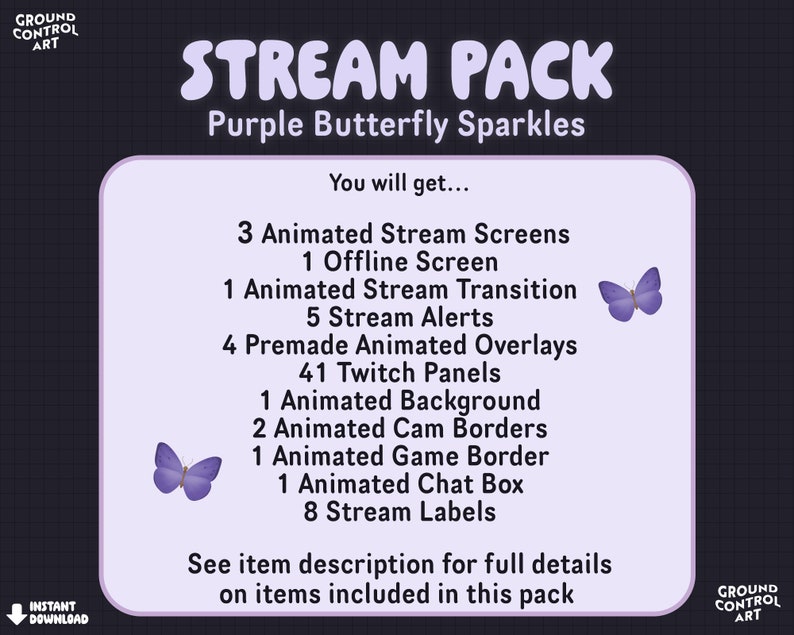 Purple Butterfly Sparkling Stream Pack | Animated Livestream Overlay ...