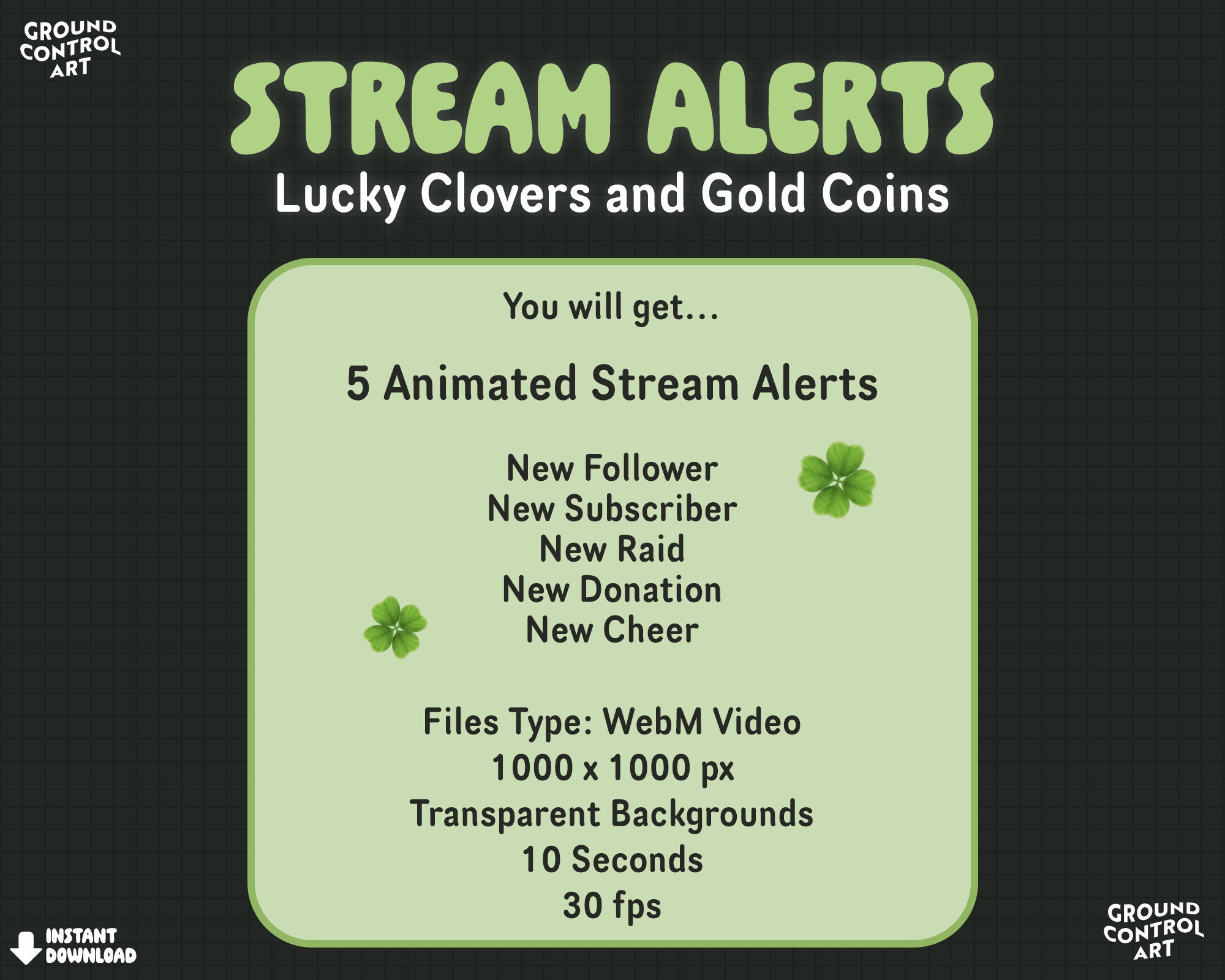 Four Leaf Clover Stream Alerts | Animated Livestream New Follower Alert ...