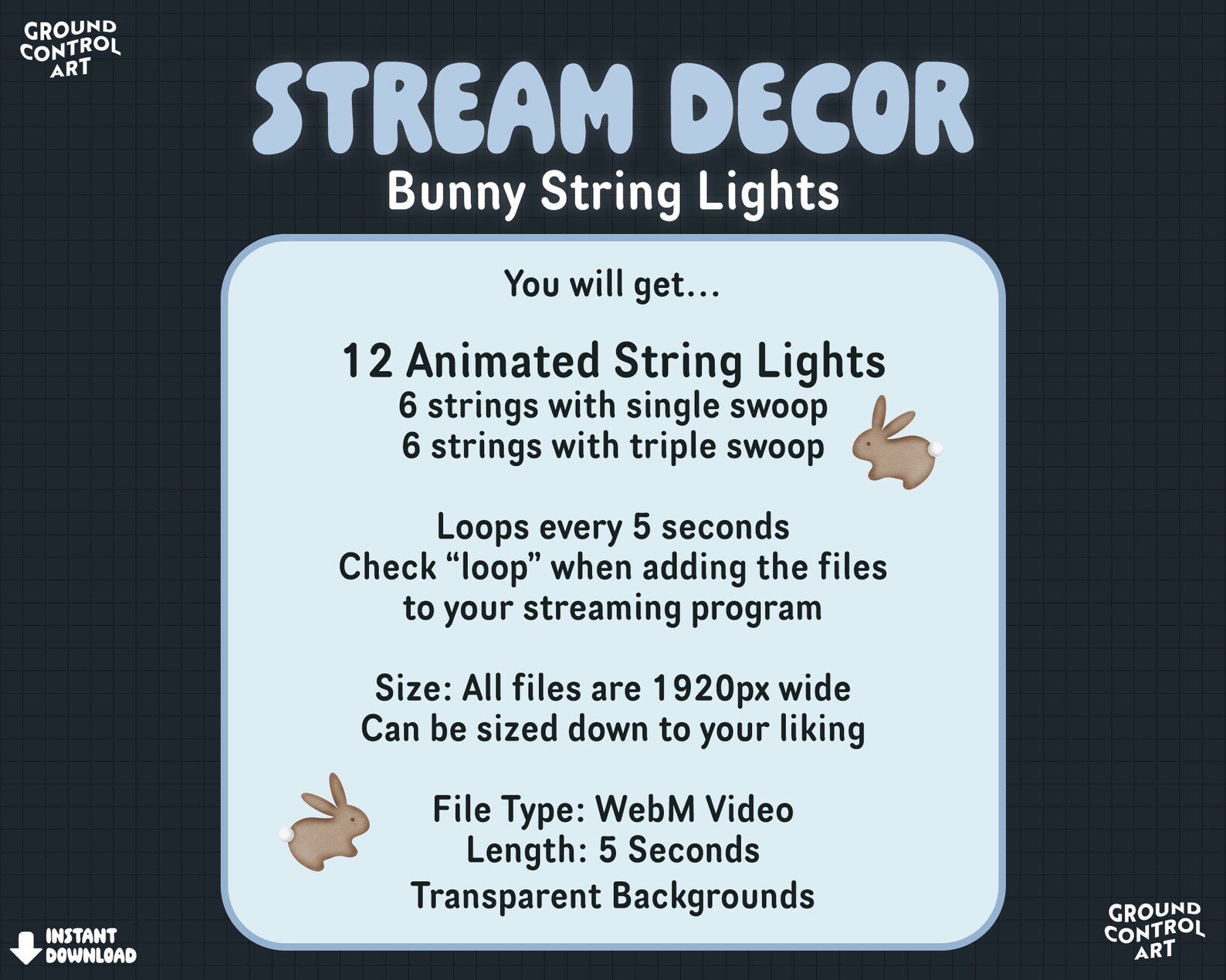 Bunny String Lights Animated Stream Decor | Livestream Decoration ...