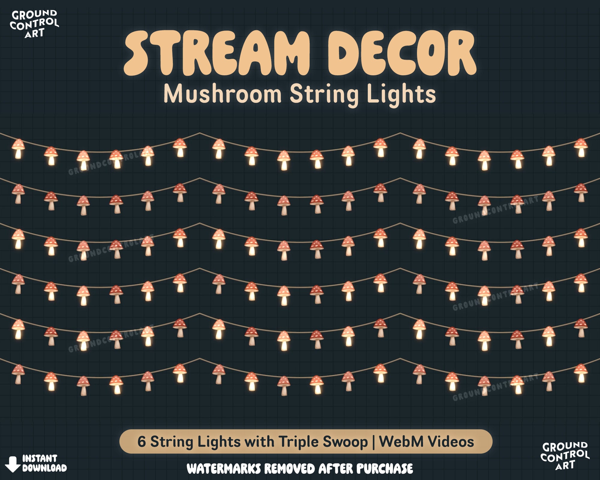Mushroom String Lights Animated Stream Decor | Livestream Decoration ...