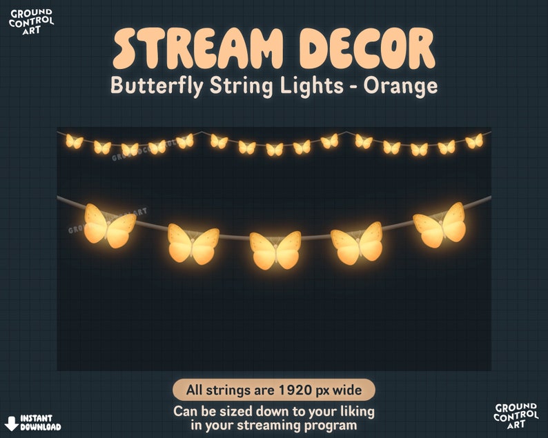 Orange Butterfly String Lights Animated Stream Decor | Livestream ...