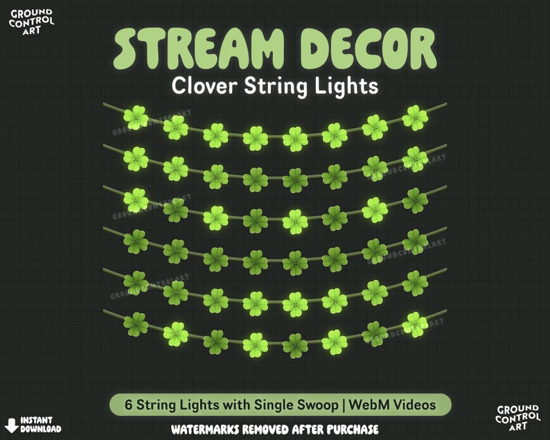 Four Leaf Clover String Lights Animated Stream Decor | Livestream ...