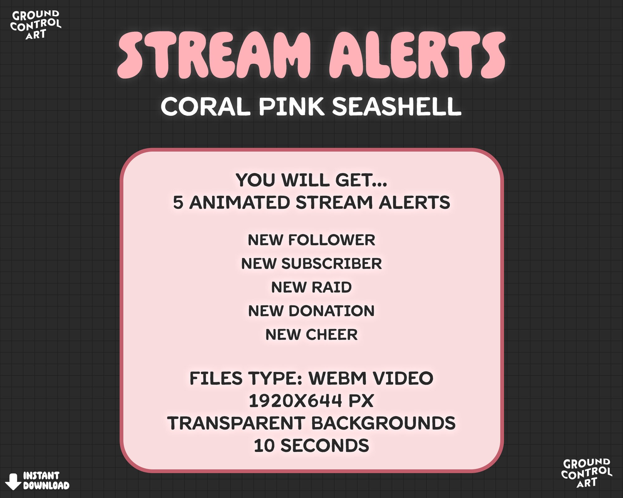 Pink Seashell Stream Alerts | Animated Livestream New Follower Alert ...
