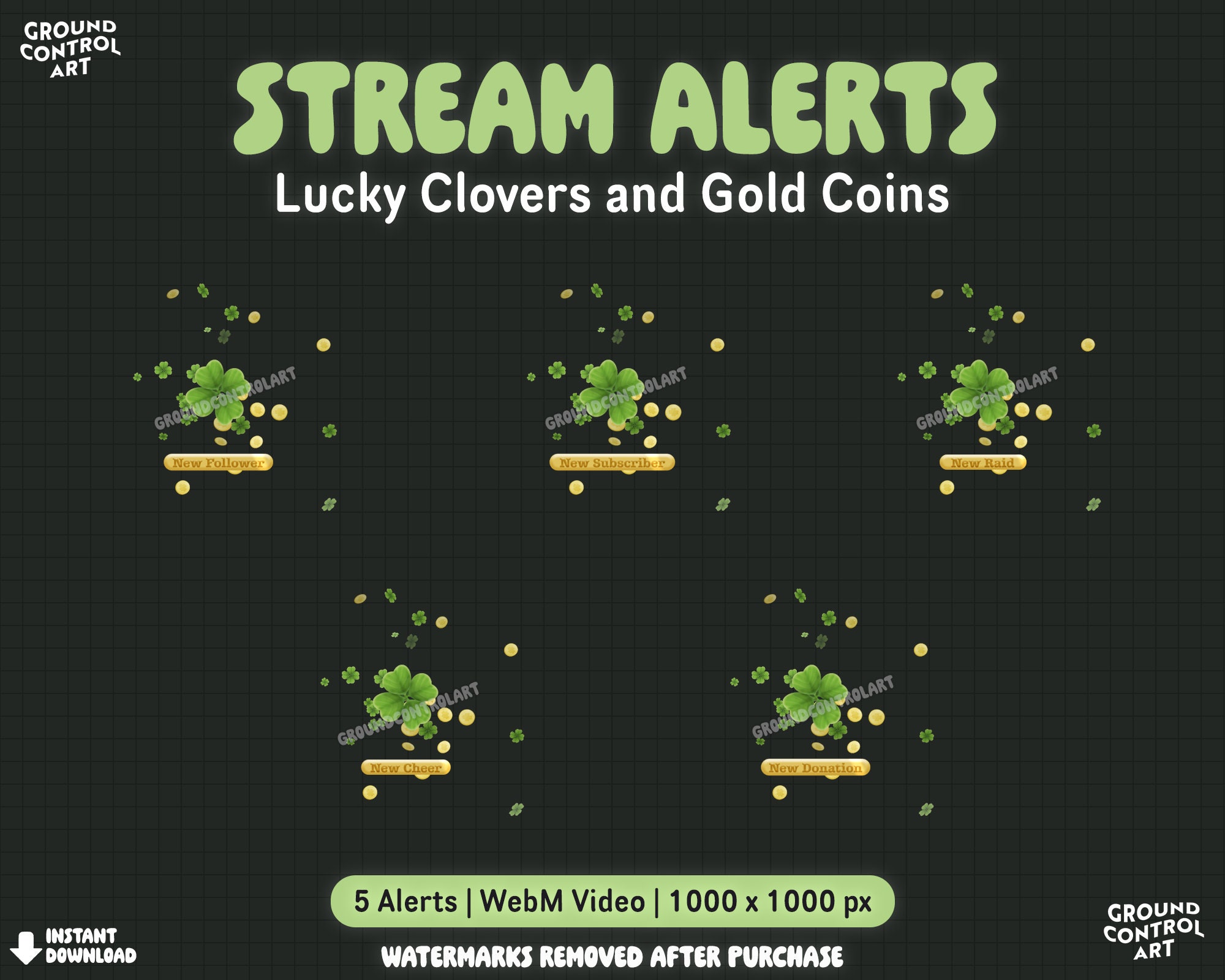 Four Leaf Clover Stream Alerts | Animated Livestream New Follower Alert ...