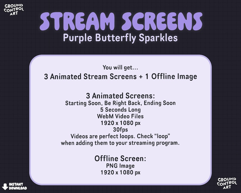 Purple Butterfly Sparkling Stream Screens | Animated Stream Starting ...