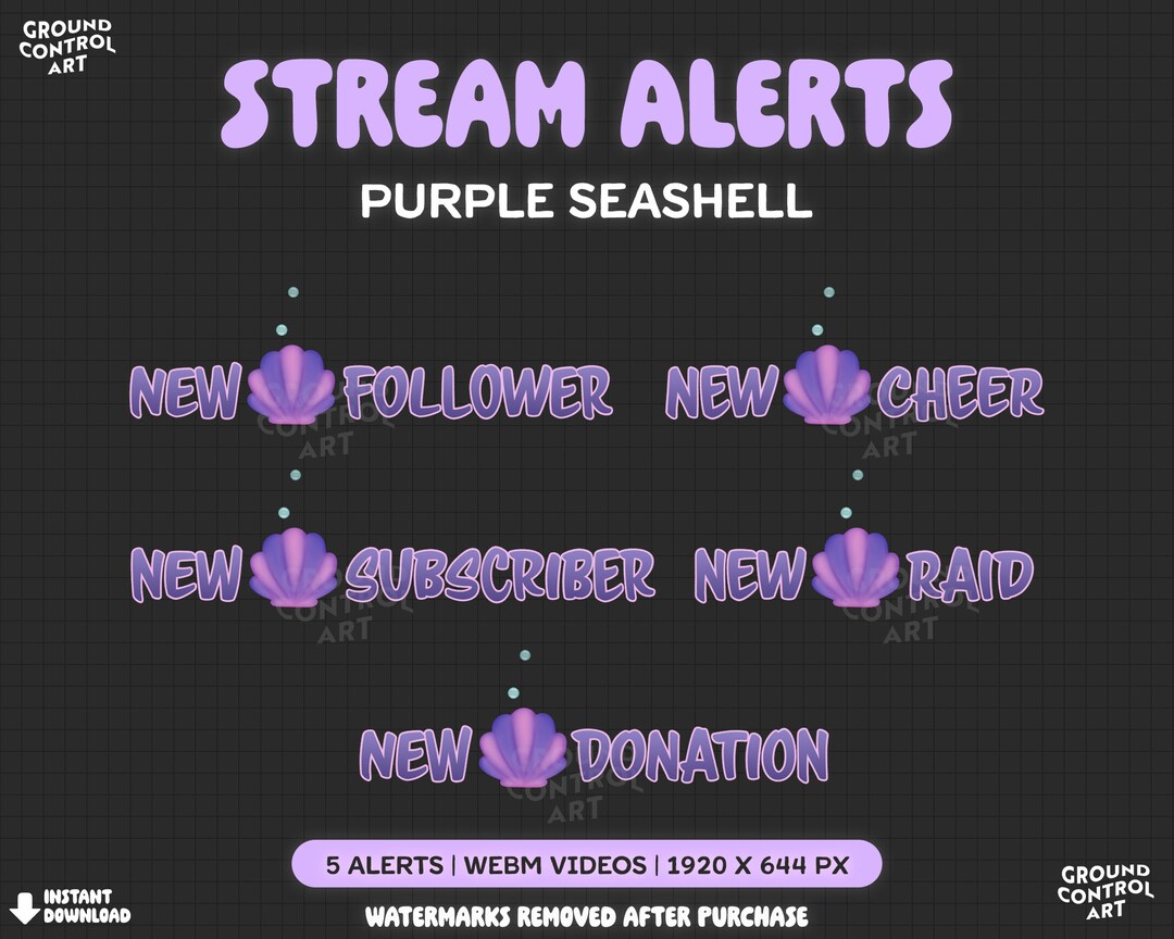 Purple Seashell Stream Alerts | Animated Livestream New Follower Alert ...
