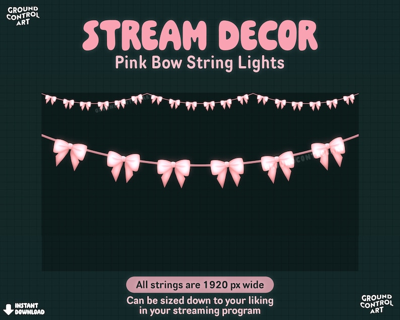Pink Bow String Lights Animated Stream Decor | Livestream Decoration ...