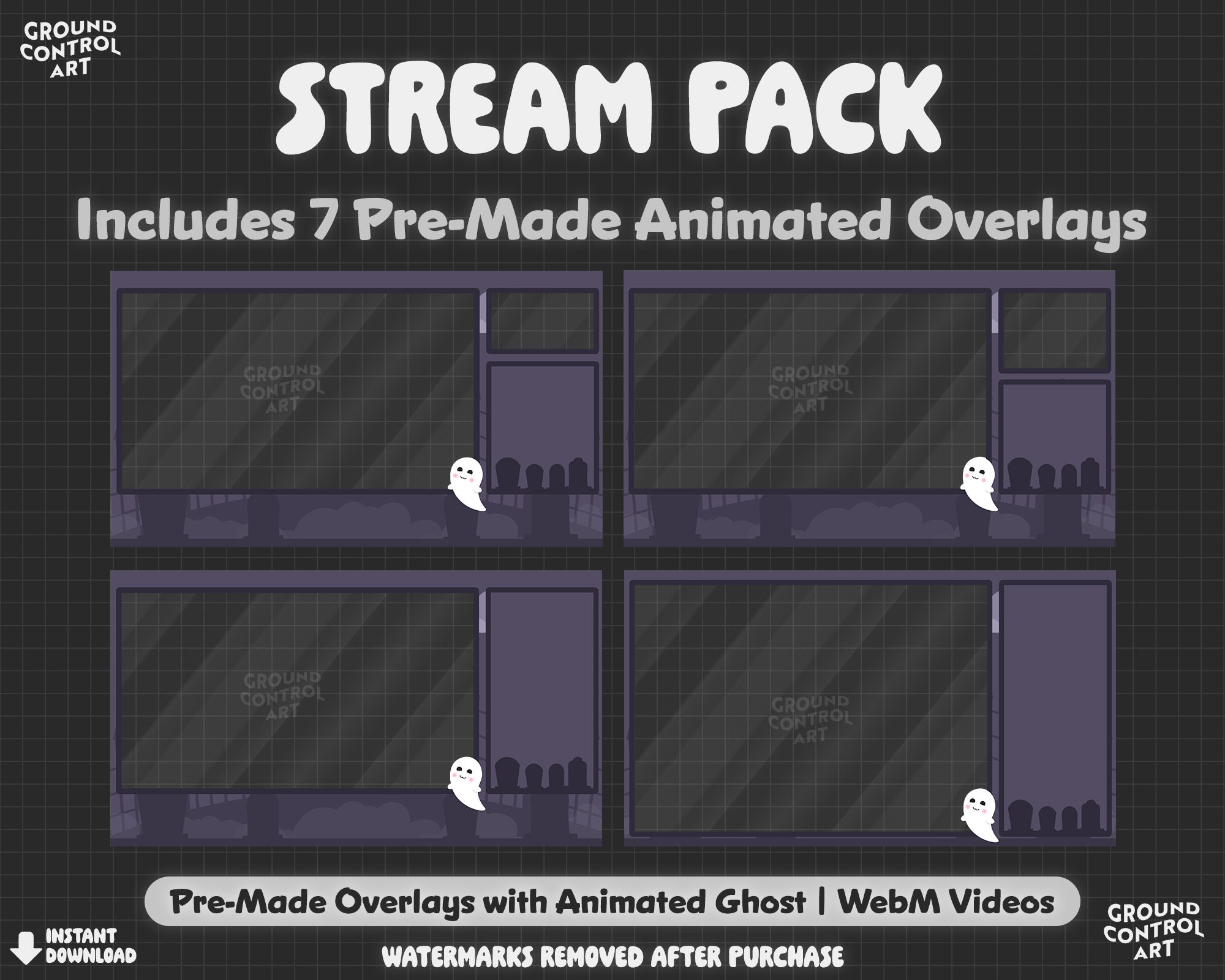 Purple Ghostly Graveyard Stream Pack | Animated Livestream Overlay Pack ...