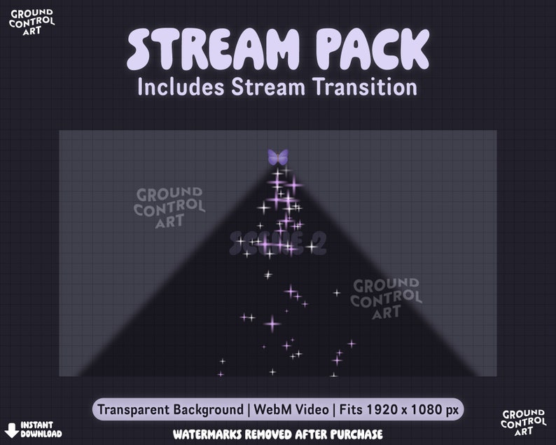 Purple Butterfly Sparkling Stream Pack | Animated Livestream Overlay ...