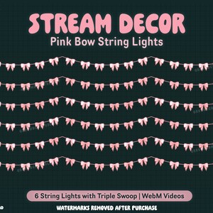 Pink Bow String Lights Animated Stream Decor | Livestream Decoration ...