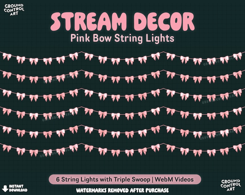 Pink Bow String Lights Animated Stream Decor | Livestream Decoration ...
