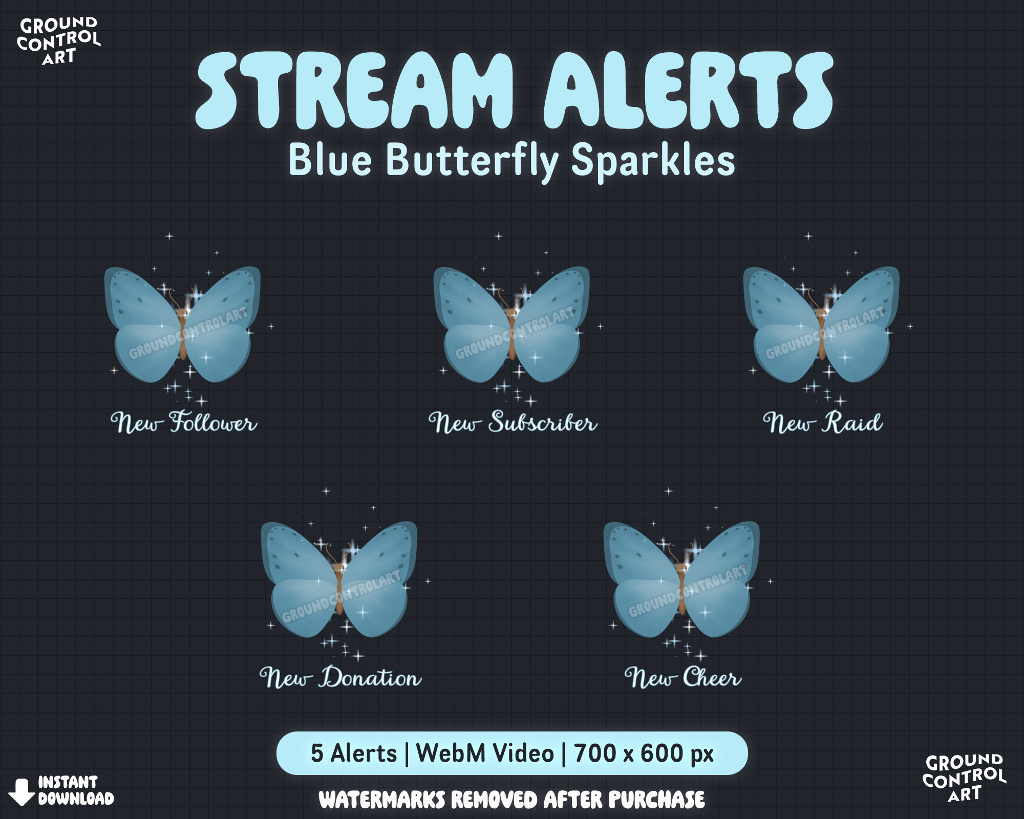 Blue Butterfly Stream Alerts | Animated Livestream New Follower Twitch ...