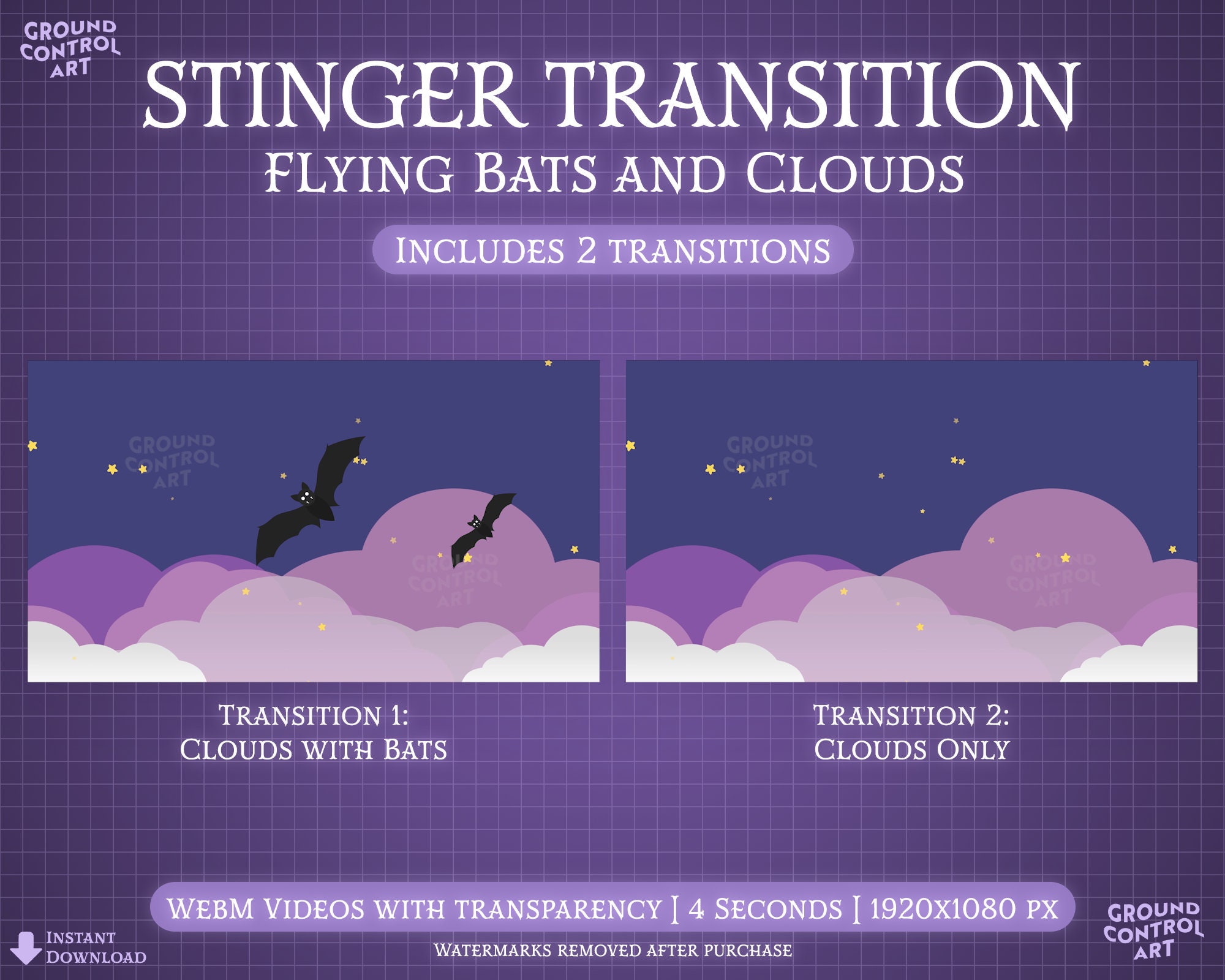 Stinger Transition Animated Bats and Clouds Live Stream Transition ...